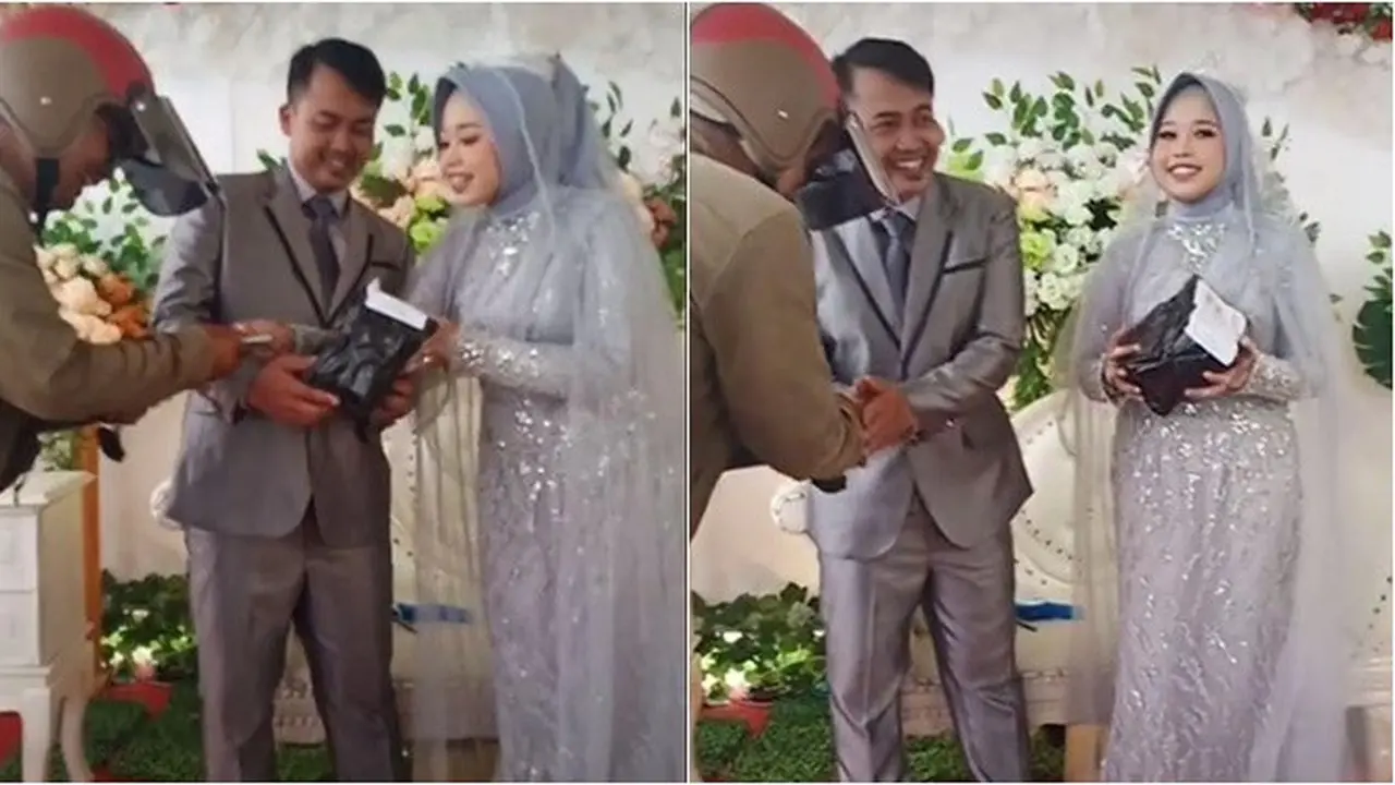 6 Potret Kurir Antar Paket di Momen Pernikahan, Bikin Pengantin Tersipu Malu - Hot Liputan6.com