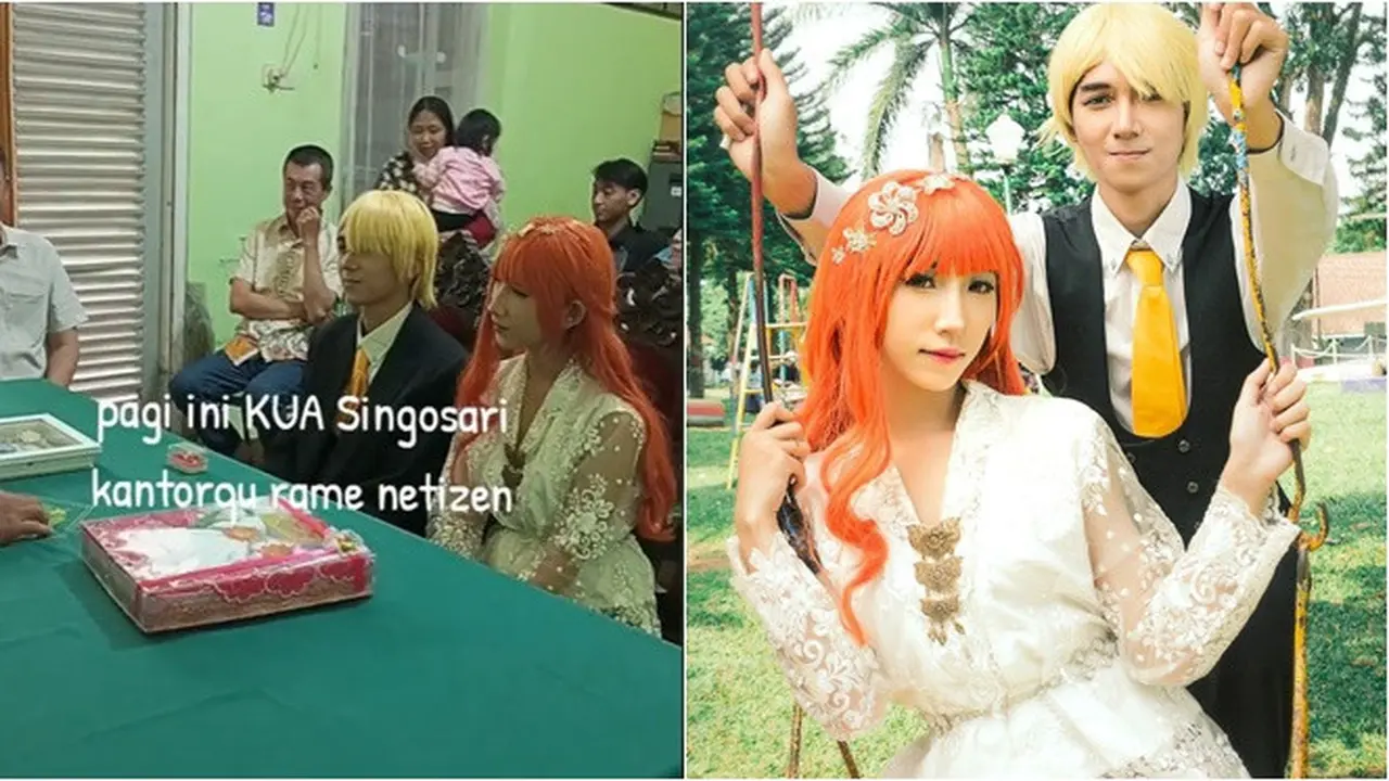 Viral Pasangan Wibu Menikah di KUA Cosplay Jadi Karakter One Piece ...