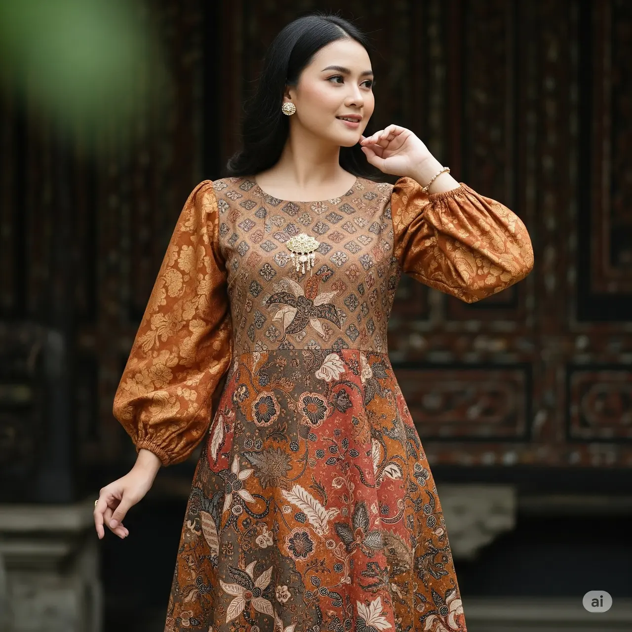 10 Batik Kombinasi Brokat Lengan Balon Elegan Terbaru 2025, Tampil ...