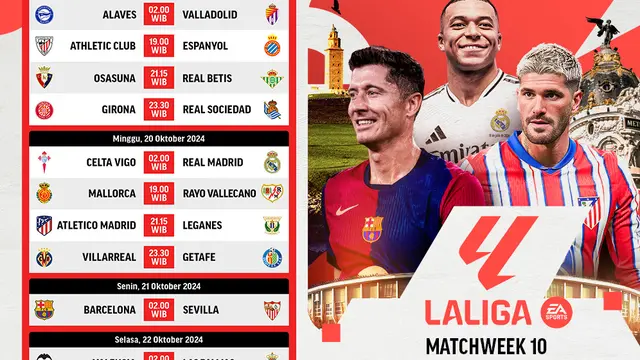 Jadwal Siaran Langsung Matchweek 10 Pertandingan La Liga 2024/25 Pekan Ini di Vidio - Spanyol ...