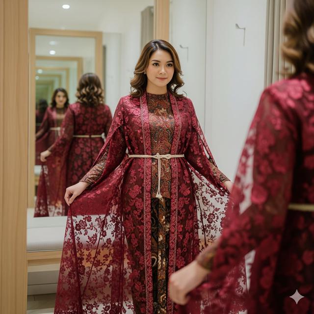 7 Model Gamis Batik Kombinasi Brokat Elegan Warna Maroon, Tampil Mewah ...