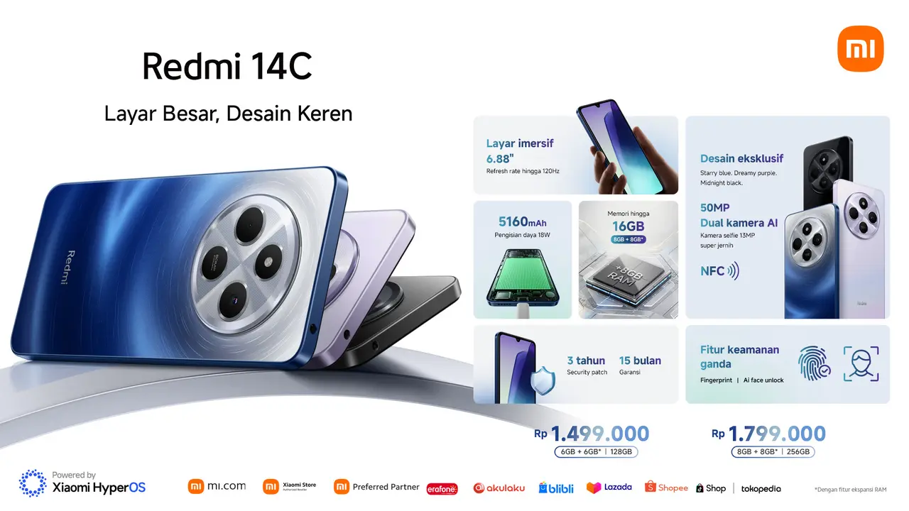 Xiaomi Redmi 14C Rilis Rp 1,5 Jutaan Usung Kamera 50MP dengan Dukungan ...