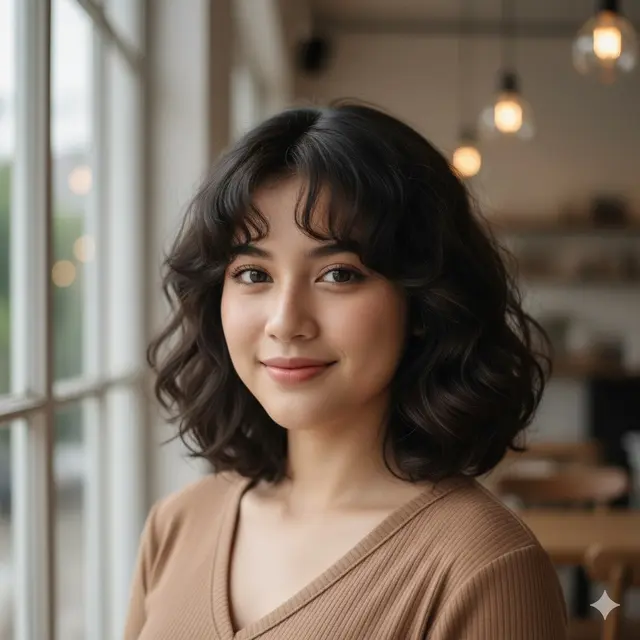10 Model Rambut Sebahu Ikal Natural untuk Wajah Bulat, Tampil Lebih ...