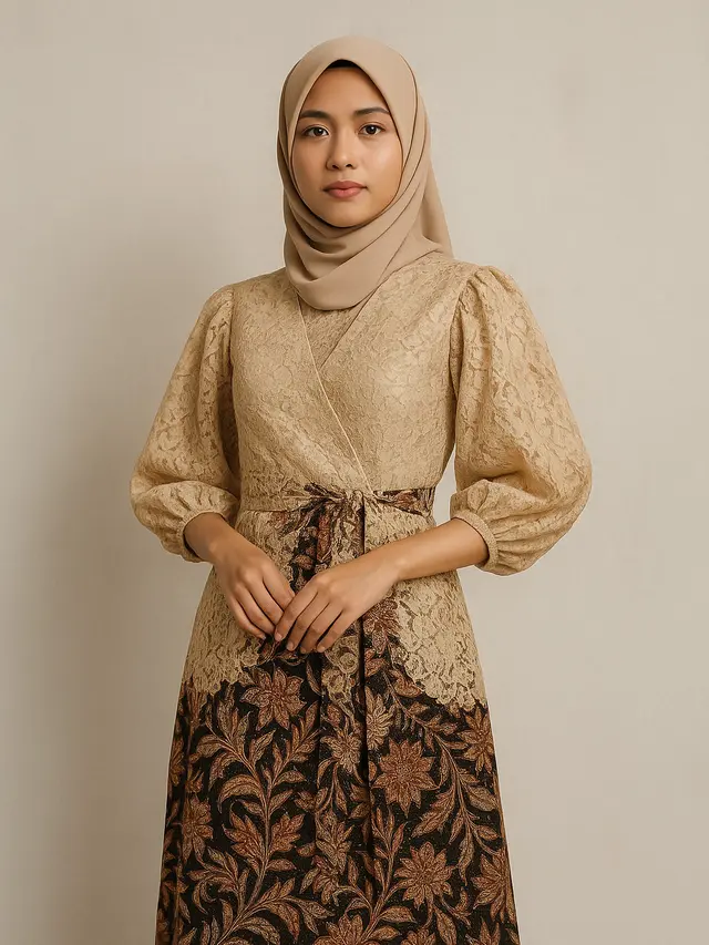 8 Model Dress Batik Brokat Kimono Lengan Puff 2025, Ini Padu Padan yang ...