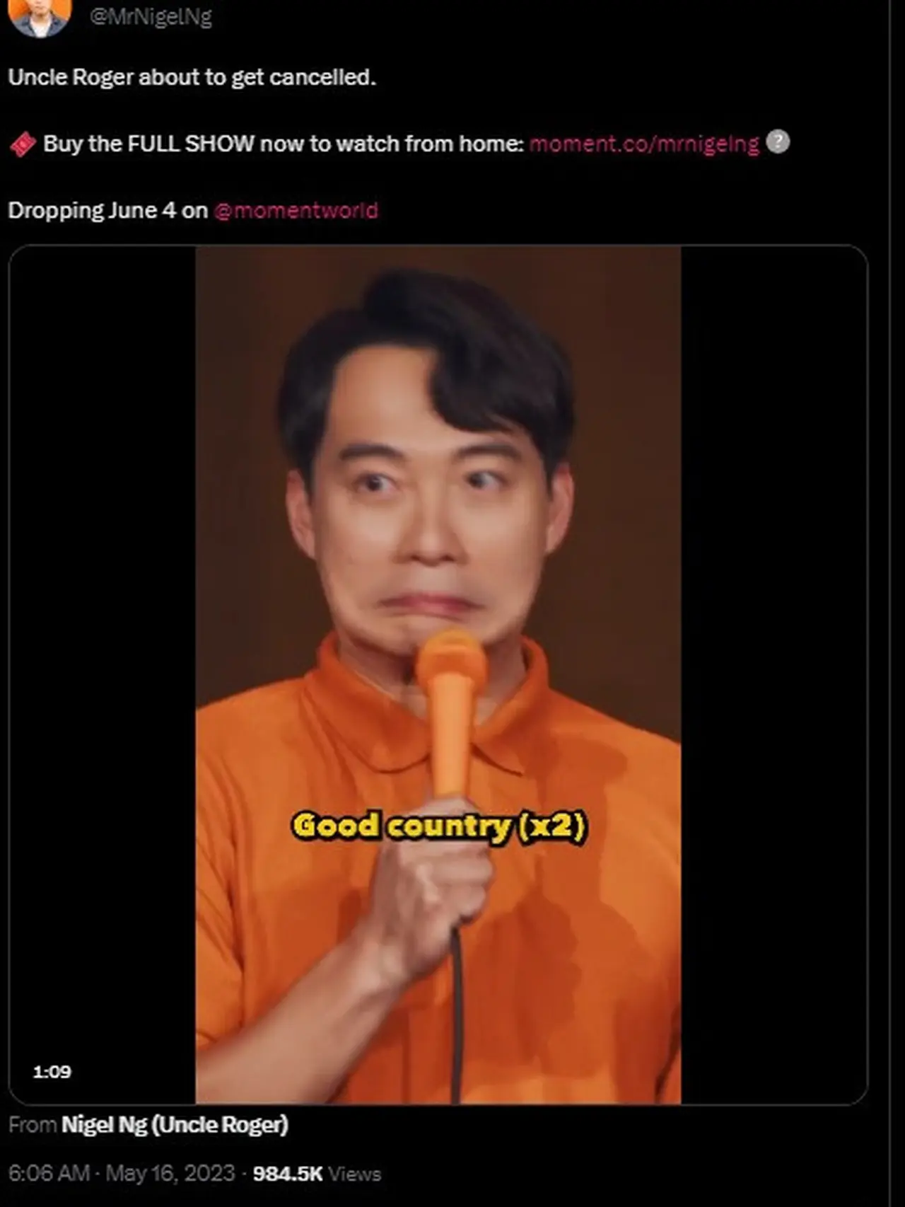 Komika Nigel Ng Alias Unce Roger Ngelawak soal China, Akun Weibo-nya ...