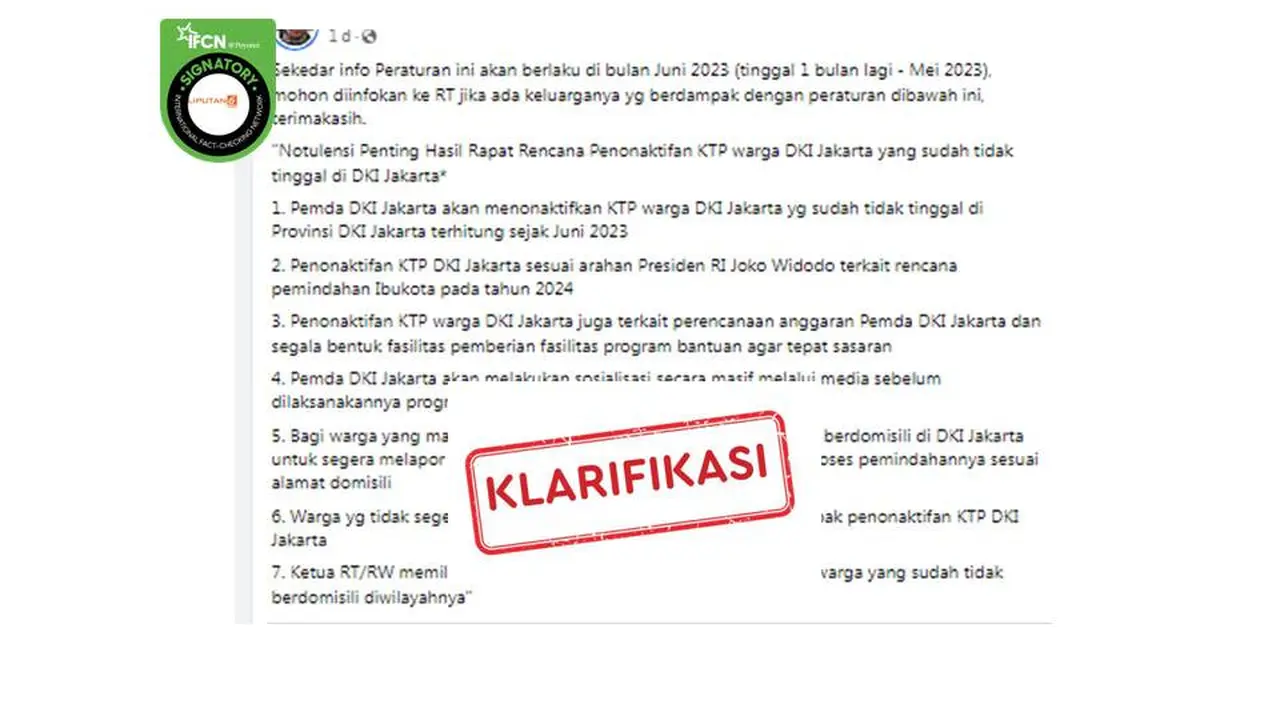 Cek Fakta: Klarifikasi Warga DKI akan Dinonaktifkan KTP-nya Jika Tak ...