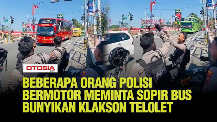 Beberapa Orang Polisi Bermotor Berhenti di Pinggir Jalan Minta Sopir Bus Bunyikan Klakson ...