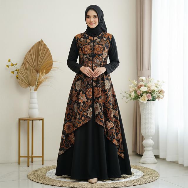 9 Model Gamis Batik Kombinasi Polos Hitam untuk Acara Formal, Tampil Anggun
