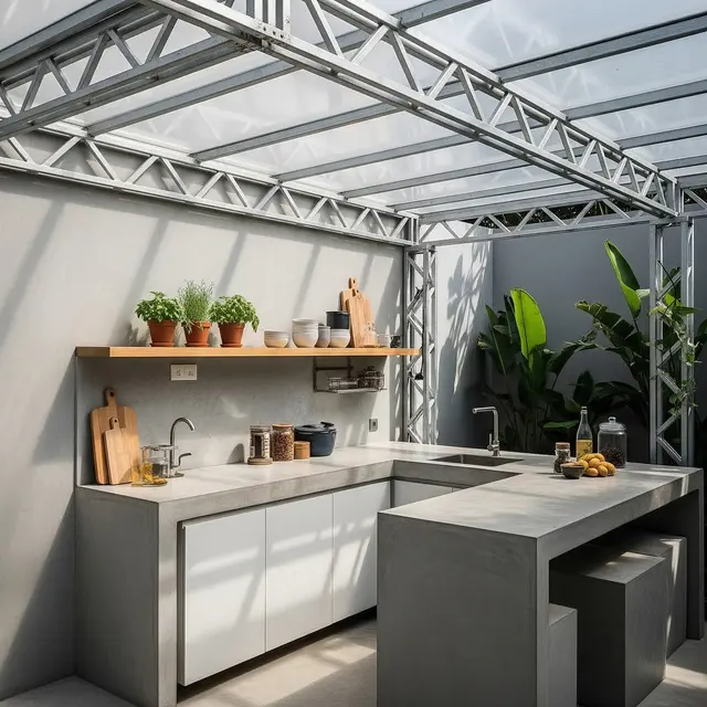 9 Model Dapur Terbuka Ukuran 2x2 Memakai Baja Ringan dan Atap Bening