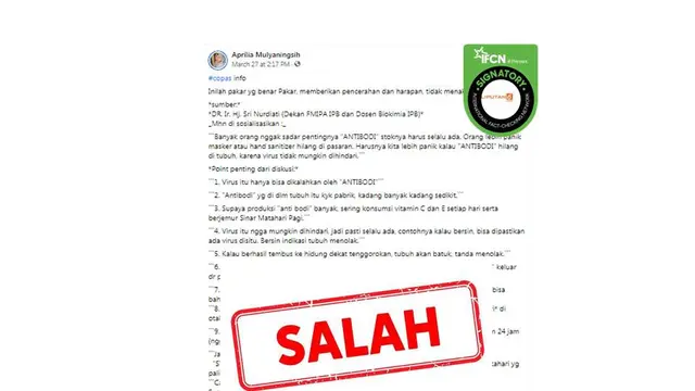 Cek Fakta: Tidak Benar Postingan Terkait Antibodi dan Covid-19 dari ...