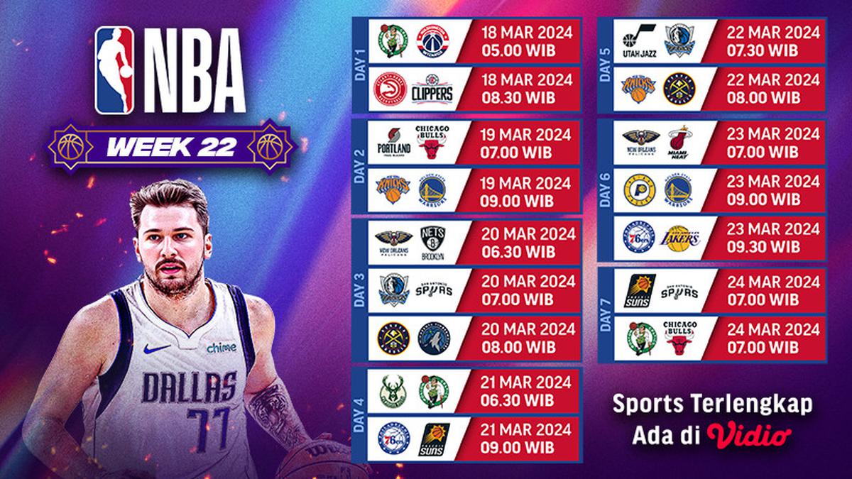 Jadwal dan Link Live Streaming NBA 2023/2024, 18-24 Maret di Vidio - Bola Liputan6.com