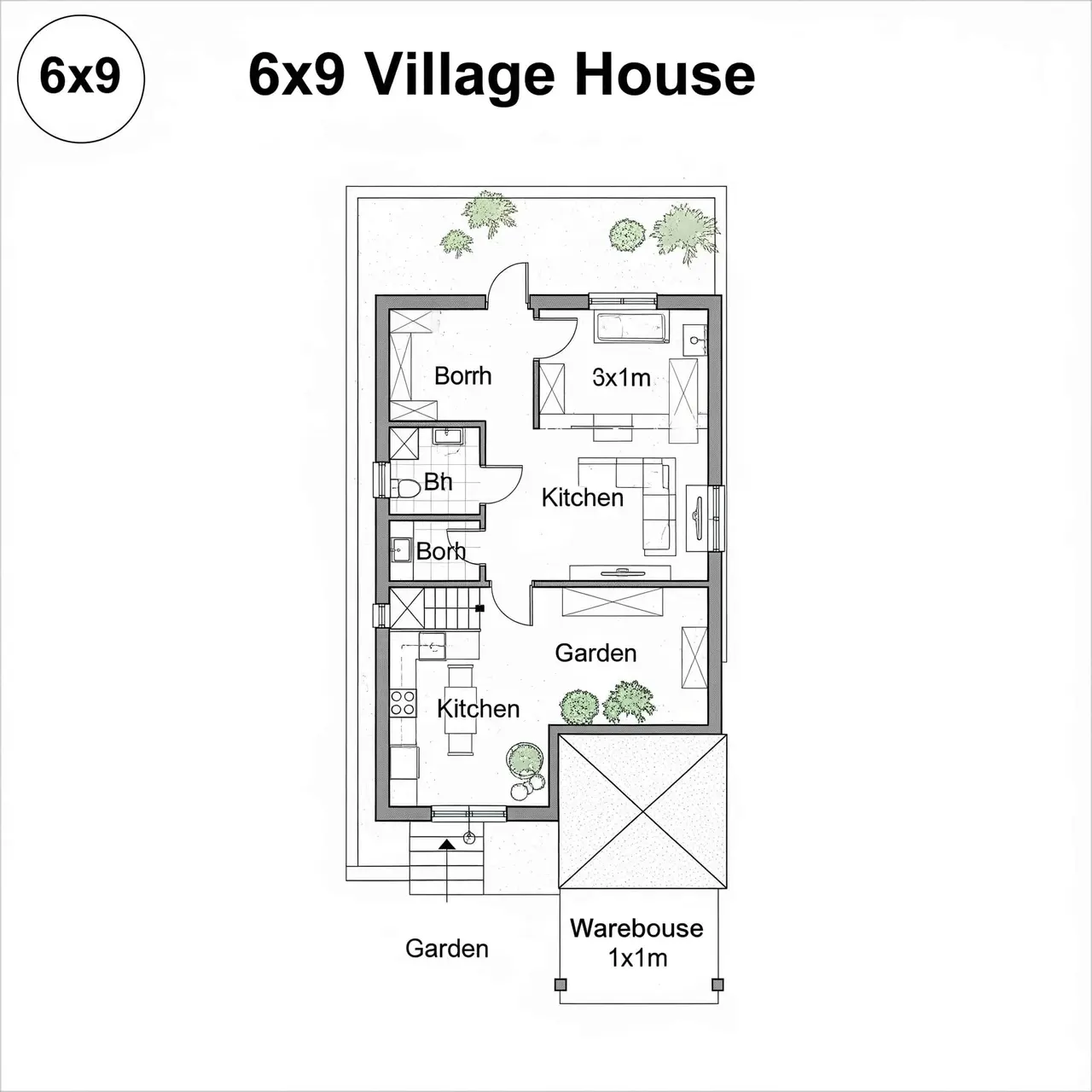 12 Gambar Denah Rumah Sederhana Ukuran 6x9 di Kampung, Hemat Lahan dan ...