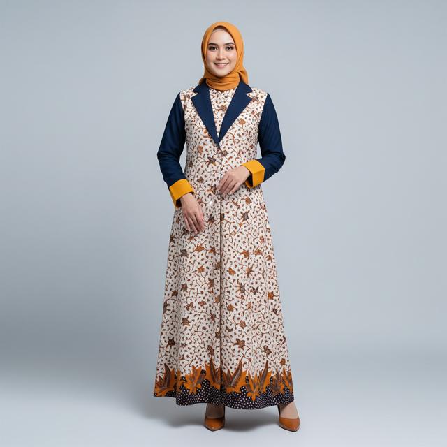 7 Model Gamis Batik Blazer Kombinasi Warna Kontras, Tampak Lebih ...