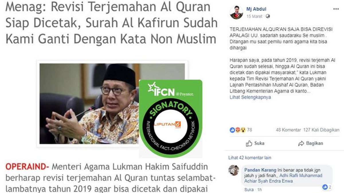 [Cek Fakta] Hoaks Menteri Agama Revisi Surat Al Kafirun - Cek Fakta Liputan6.com
