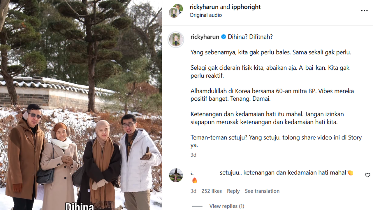 Ricky Harun dan Sang Ibu Satu Suara soal Sikap Saat Fitnah dan Sindiran ...