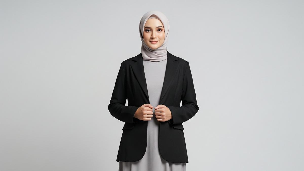 9 Model Gamis Jersey Sederhana dengan Outer Blazer, Inspirasi Gaya Modern