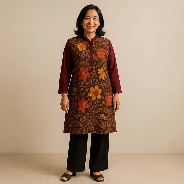 8 Model Dress Batik Kombinasi Polos Lengan Panjang untuk Ibu-Ibu 50 ...