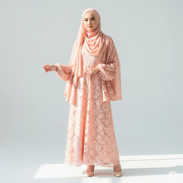 11 Gamis Brokat Lengan Balon Terbaru Tren 2025, Model Modern dan Elegan ...