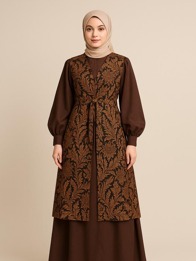 7 Model Gamis Kombinasi Rompi Panjang Lengan Balon, Tren Fashion ...