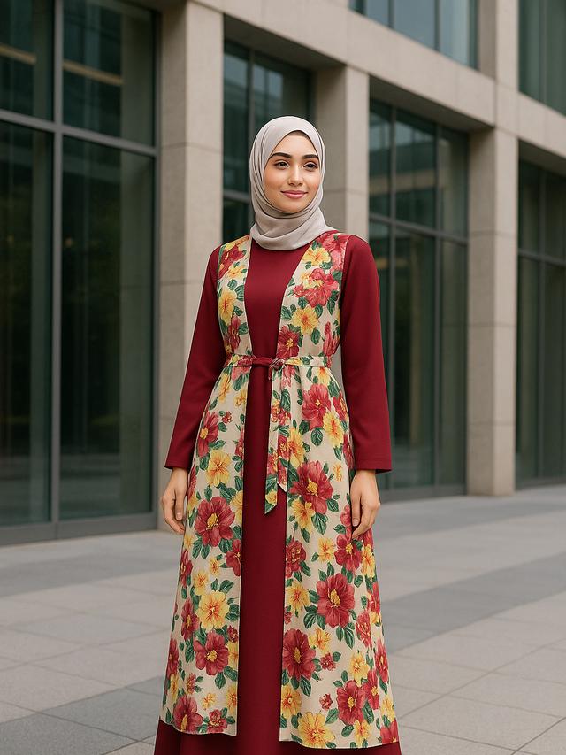 7 Model Gamis dengan Outer Motif Bunga
