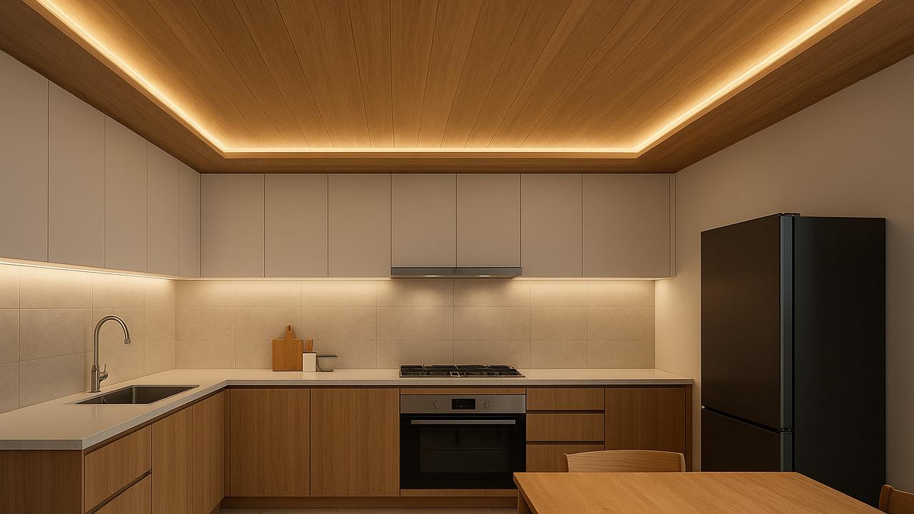 7 Model Plafon PVC Dapur dengan Lampu LED Tersembunyi, Bikin Ruangan ...