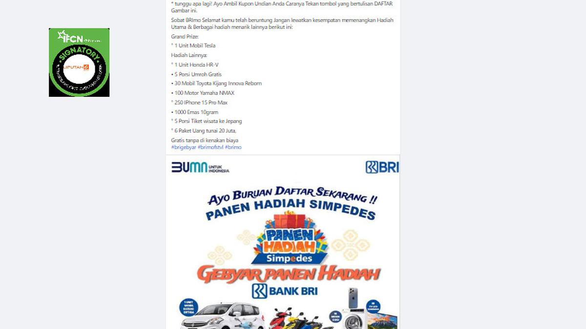 Cek Fakta: Tidak Benar Pendaftaran Kupon Festival Undian BRI - Cek ...