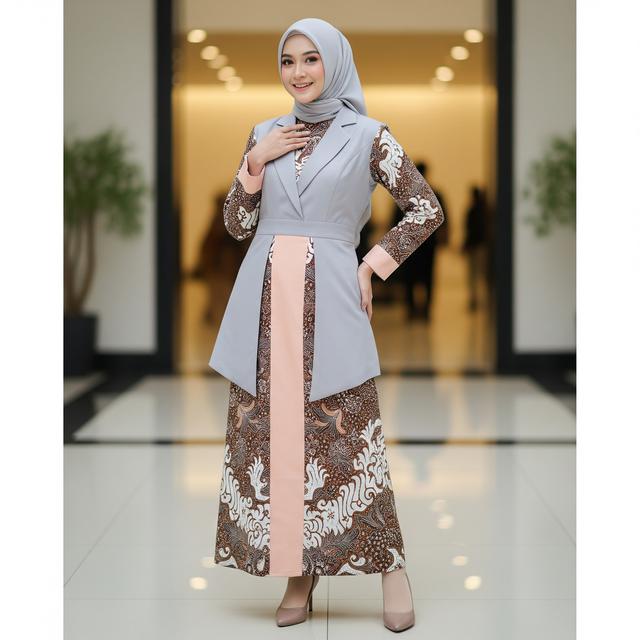 7 Model Gamis Batik Blazer Kombinasi Warna Kontras, Tampak Lebih ...