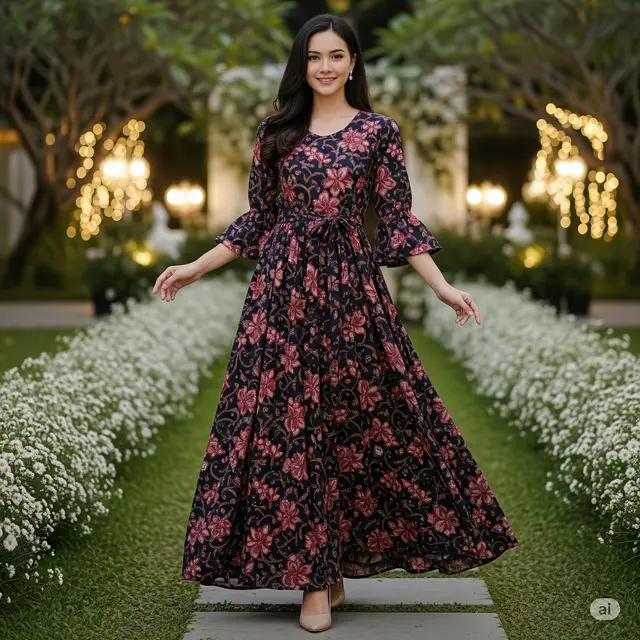 8 Rekomendasi Dress Batik Lengan Balon Motif Floral Terbaru 2025, Cocok ...