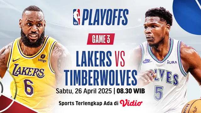 Saksikan Live Lakers vs Timberwolves - NBA Playoffs 2025 di Vidio - Dunia Bola.com