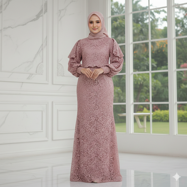8 Model Gamis Full Brokat Terbaru, Desain Mewah dengan Potongan Modern