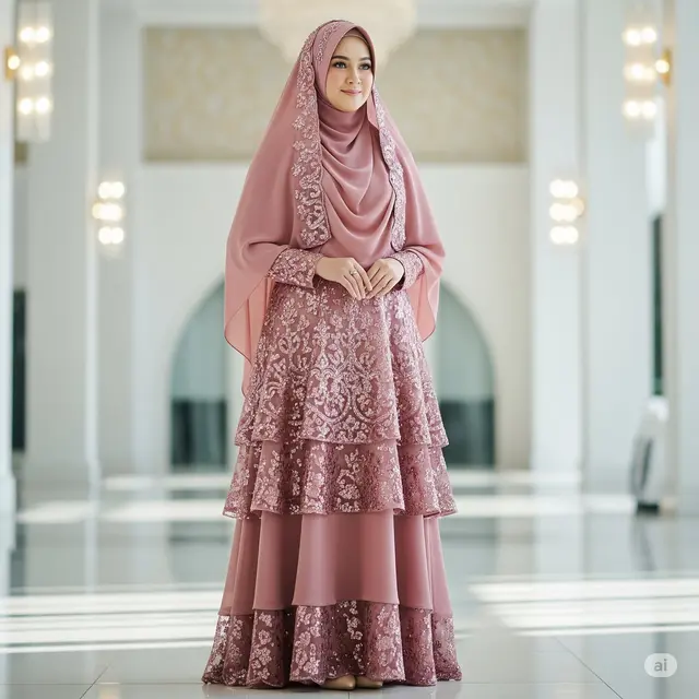 10 Model Brokat Mutiara Kombinasi Gamis Syar’i 2025, Elegan, Nyaman ...