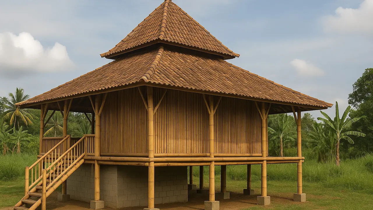 8 Inspirasi Desain Rumah Bambu dan Batako Sederhana dengan Atap Joglo ...