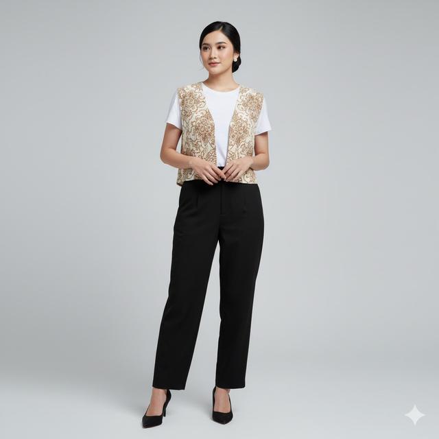 7 Inspirasi Setelan Batik Kerja Wanita dengan Outer Polos Model Crop ...
