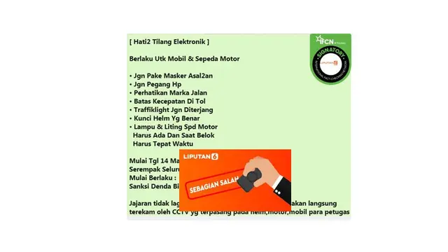 Cek Fakta: Beredar Pesan Berantai Berisi Informasi soal Tilang Elektronik, Simak Faktanya - Cek ...