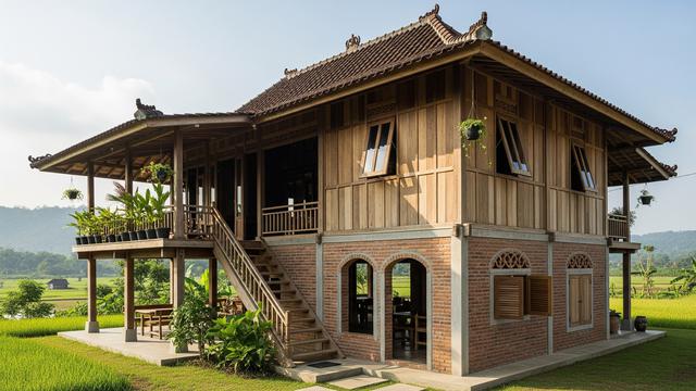 10 Desain Rumah Pedesaan dengan Kombinasi Batu Bata dan Papan Kayu ...