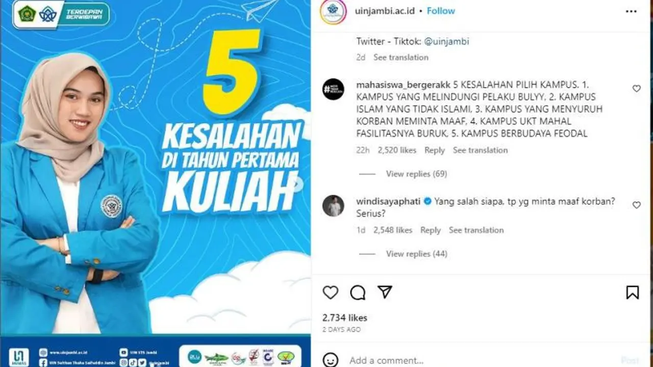 Arie Kriting Sindir Video Permintaan Maaf Mahasiswi UIN Jambi yang Dibully Sekelompok Mahasiswa ...