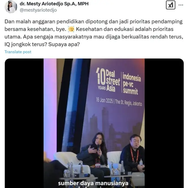 Kakak Menpora Dito, Mesty Ariotedjo Sebut Pemotongan Anggaran Kesehatan ...