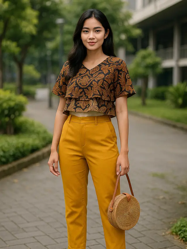 8 Model Batik Crop Top Dipadukan Celana High Waist, Gaya Etnik Modern ...