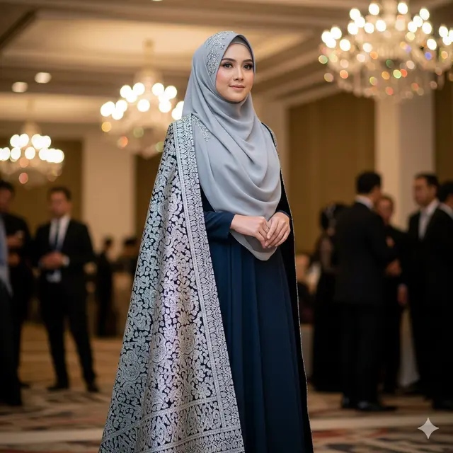 7 Model Gamis Navy Elegan Cocok untuk Pesta Malam yang Sedang Tren di ...