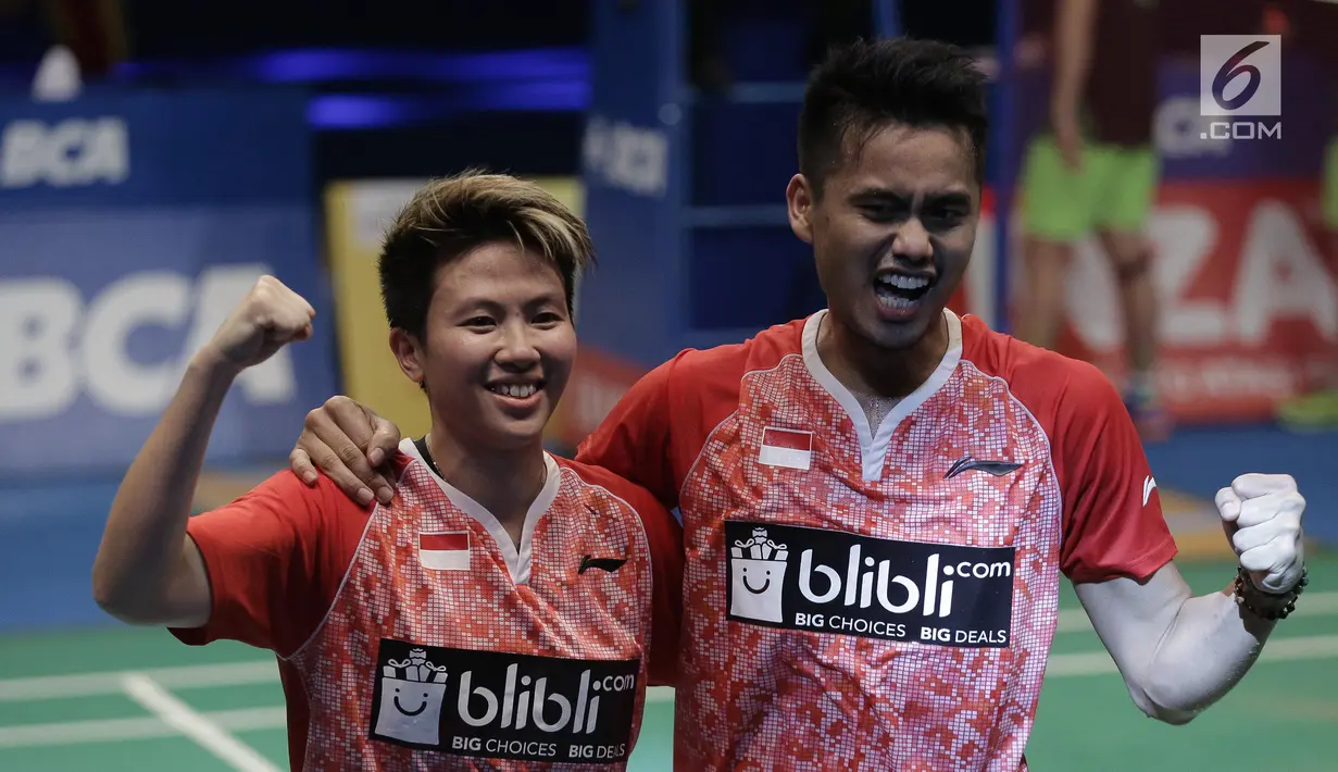 Ekspresi Kemenangan Ganda Campuran Indonesia Tontowi Ahmad / Liliyana - Foto Liputan6.com
