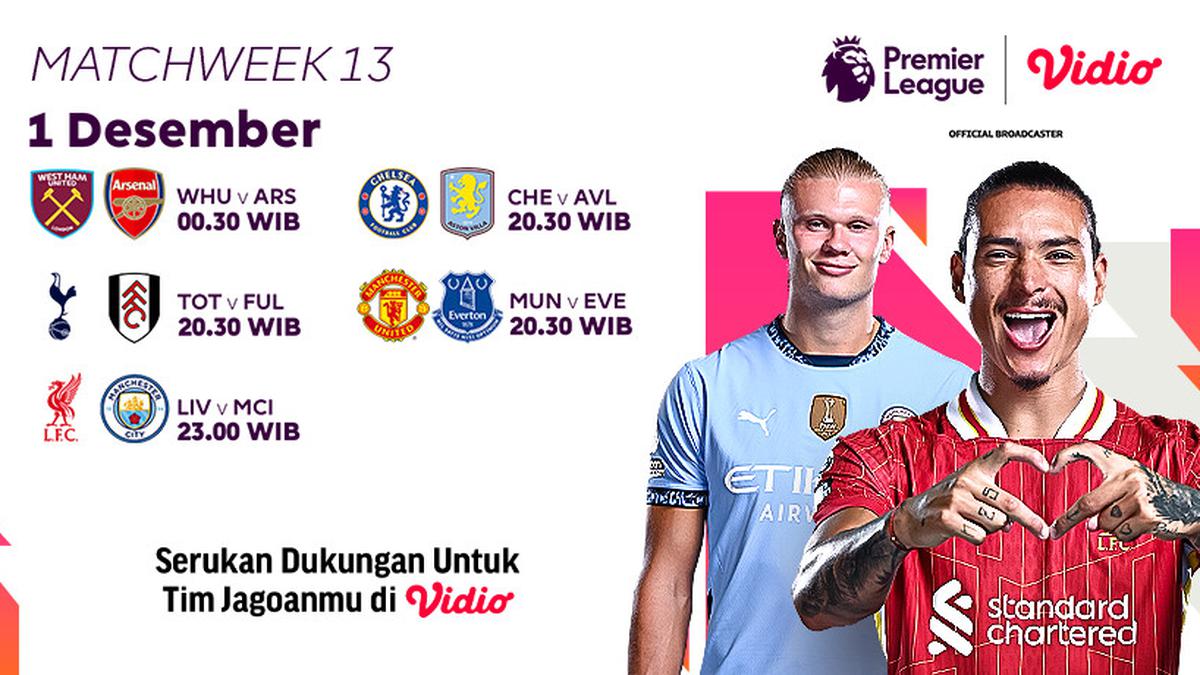 Jadwal dan Siaran Langsung Liga Inggris 2024/2025 Matchweek 13 di Vidio - On Off Liputan6.com
