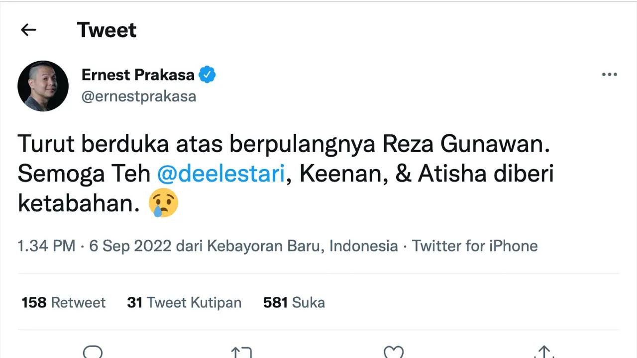 Reza Gunawan Suami Dewi Lestari Meninggal Dunia, 6 Artis Ini Lantun Doa dan Dukacita Mendalam ...