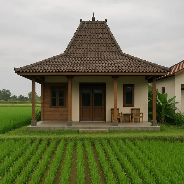 6 Gambar Rumah Klasik Jawa Sederhana di Tepi Sawah, Desain Tempo Dulu ...