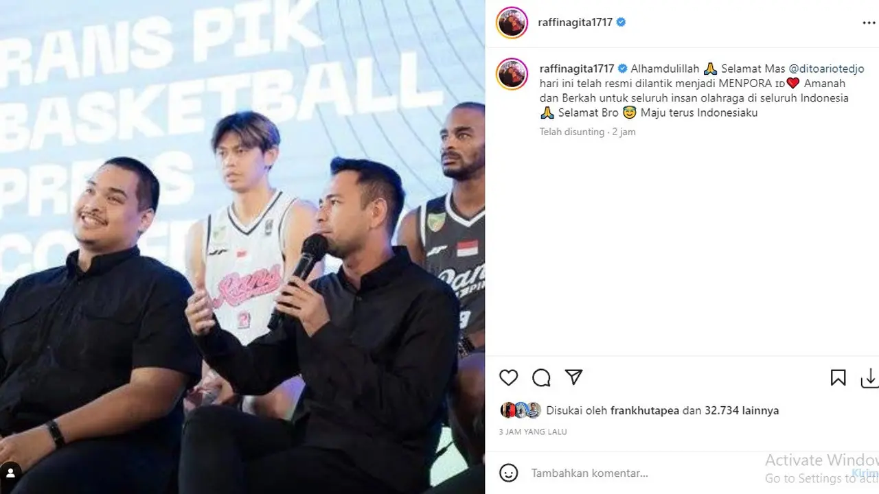 Dito Ariotedjo Jadi Menpora, Raffi Ahmad Beri Ucapan Selamat: Amanah dan Berkah untuk Seluruh ...