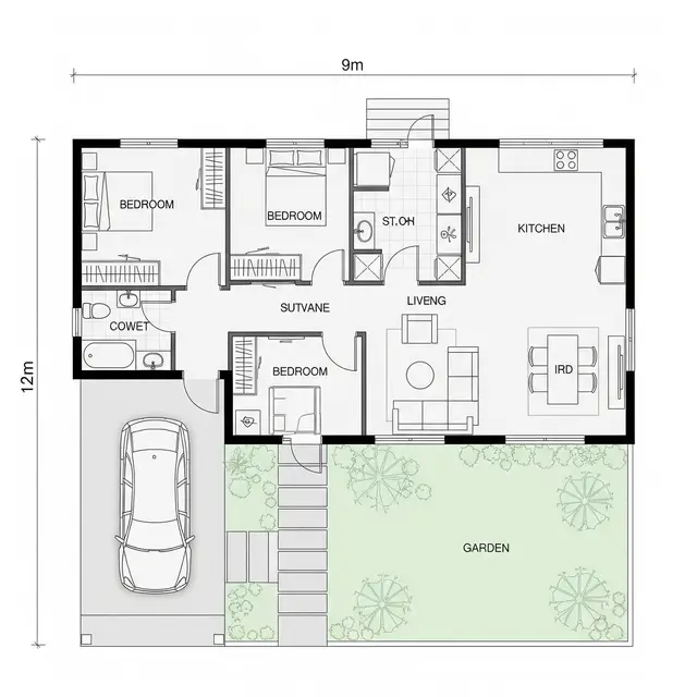 8 Inspirasi Desain Rumah 9x12 3 Kamar Tidur Sederhana, Optimal untuk ...