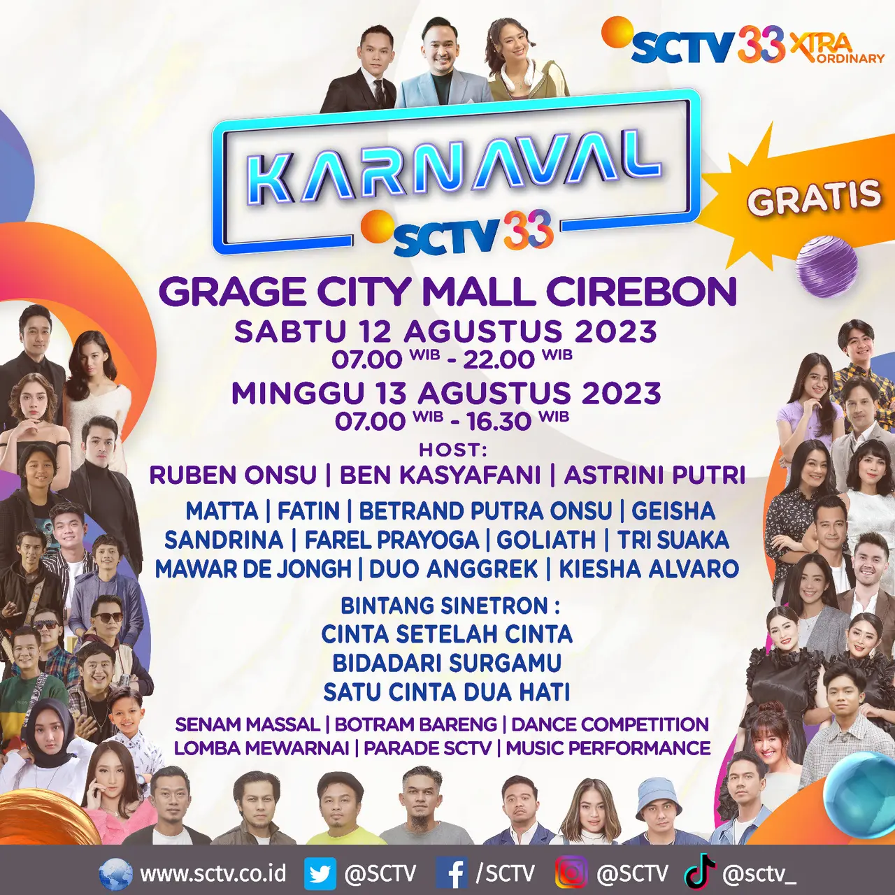 Saksikan Karnaval SCTV di Grage City Mall, Cirebon, Sabtu 12 Agustus 2023 Pukul 14.30 WIB Via ...