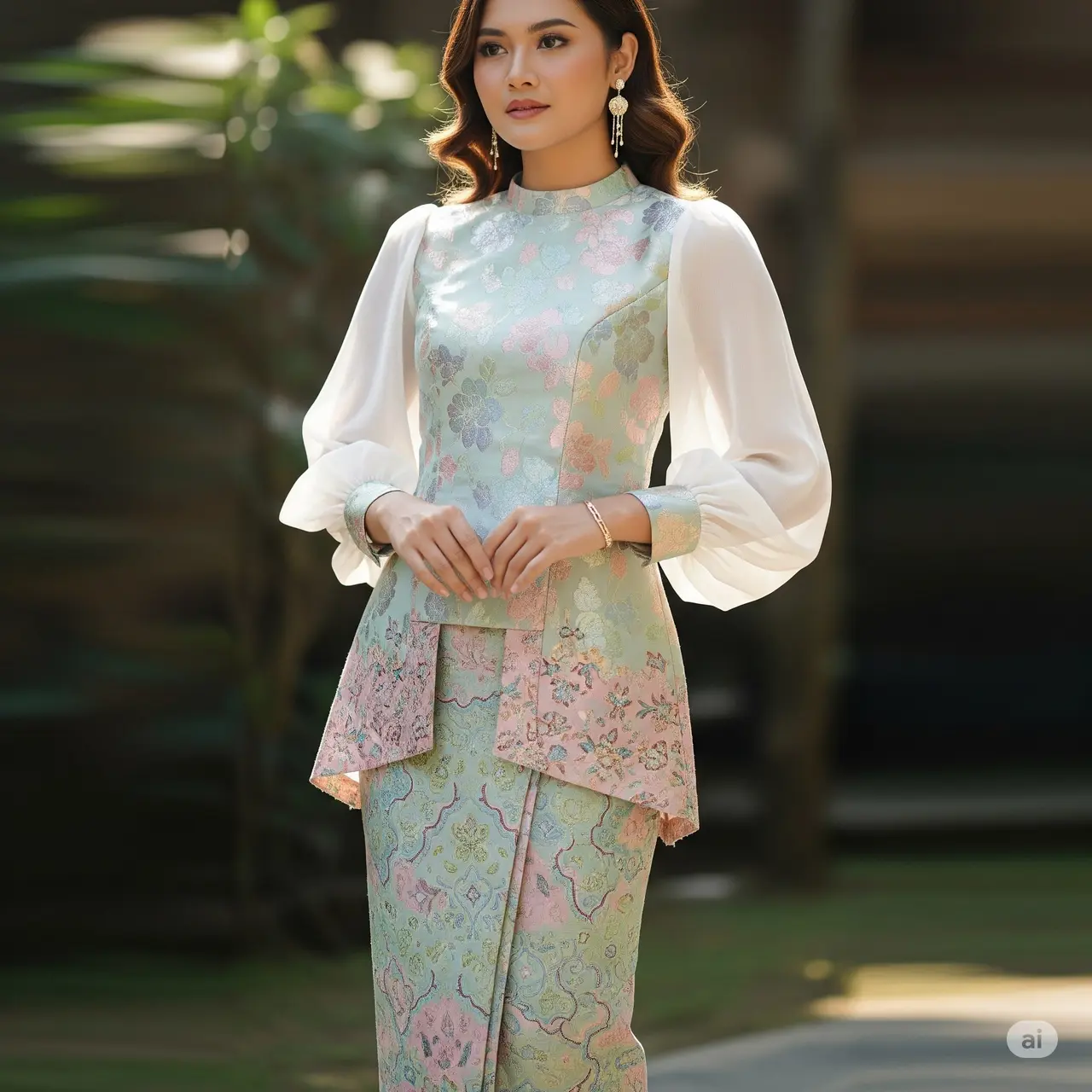 10 Batik Kombinasi Brokat Lengan Balon Elegan Terbaru 2025, Tampil ...