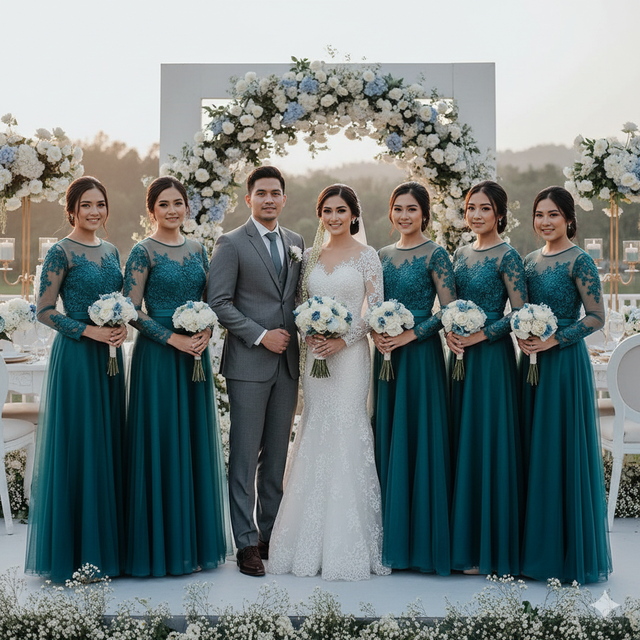 7 Model Baju Bridesmaid Emerald Blue, Terlihat Anggun dan Kompak