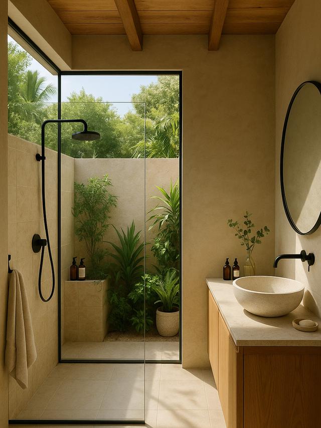 10 Inspirasi Kamar Mandi Semi Outdoor, Beri Kesan Natural dan Kekinian 2025