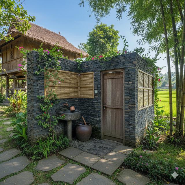 7 Desain Toilet Outdoor di Desa yang Asri tapi Tetap Indah, Perpaduan Alam dan Fungsionalitas ...